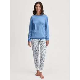 Calida Damen Schlafanzug "Marine Dreams", Gr. XS, blau, Single Jersey, Obermaterial: 100% Baumwolle, Homewear-Sets, Rundhalsausschnitt, lang&auml;rmelig,