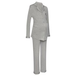 Lascana Damen Umstandspyjama, Gr. 32, grau, Single Jersey, Obermaterial: 95% Viskose, 5% Elasthan, meliert, Homewear-Sets, mit Knopfleiste und