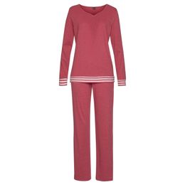 Arizona Damen Pyjama, Gr. 36, rot, Obermaterial: 60% Baumwolle, 40% Polyester, Basic, Homewear-Sets, mit gestreiften B&uuml;ndchen