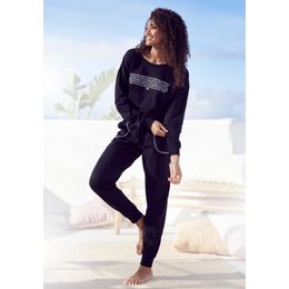 Kangaroos Damen Pyjama, Gr. 44, schwarz, Single Jersey, Obermaterial: 100% Baumwolle, bedruckt, Basic, Homewear-Sets, mit Slogan-Frontdruck