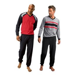 Le Jogger Herren Pyjama, Gr. 56, schwarz, Jersey, Obermaterial: 100% Baumwolle, unifarben, Basic, Homewear-Sets, Schlafanzug in langer Form