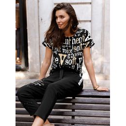 Druckbluse Inspirationen, Damen, Gr. 36, schwarz, wei&szlig;, gemustert, 100% Viskose, bedruckt, gemustert, mehrfarbig, Rundhals, Blusen Druckbluse