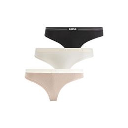 BOSS Damen String "3P THONG", Gr. XL, bunt, Jersey, Obermaterial: 90% Baumwolle, 10% Elasthan, unifarben, Unterhosen, mit BOSS Logobund