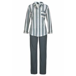 Vivance Dreams Damen Pyjama, Gr. 32, grau, Single Jersey, Obermaterial: 100% Baumwolle, gestreift, Homewear-Sets, im Hemdblusenlook