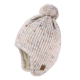 MaxiMo Jungen Strickm&uuml;tze, beige, Gr. 51, meliert, Strick, Materialmix, M&uuml;tzen, Wollanteil, gef&uuml;ttert, Ohrenklappen, mit Bommel
