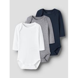name it Jungen Body "NBNBODY 3P LS SOLID NOOS", Gr. 86, wei&szlig;, Sweatware, Obermaterial: 100% Baumwolle, meliert, Bodys