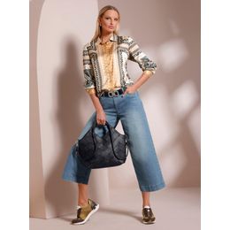 Langarmbluse Heine, Damen, Gr. 50, schwarz, camel, bedruckt, 100% Viskose, gemustert, mehrfarbig, Rundhals, Blusen