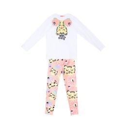 DENOKIDS Damen Hausanzug "Fancy Leo", Gr. 92, wei&szlig;, 94% Baumwolle, 6% Polyester, bedruckt, Homewear-Sets, mit Tier-Motiv