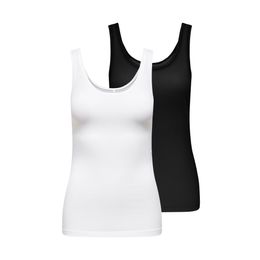 Only Damen Tanktop "ONLLIVE LOVE S/L TANK TOP 2-PACK CS JRS", wei&szlig;, Gr. L, unifarben, Jersey, Obermaterial: 95% Baumwolle, 5% Elasthan, Tops