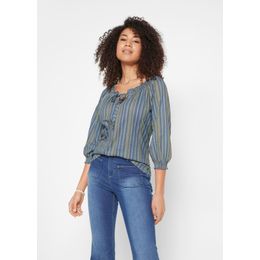 bonprix Damen Tunikashirt "Shirt-Tunika 3/4-Arm, gestreift", blau, Gr. 52, gestreift, Web, Obermaterial: 100% Baumwolle, Shirts, Shirt-Tunika