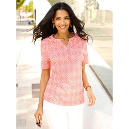 Kurzarmshirt Classic Basics "Kurzarm-Shirt", Damen, Gr. 42, flamingo, ecru, bedruckt, 100% Baumwolle, ethno, gemustert, mehrfarbig, Rundhals, Shirts
