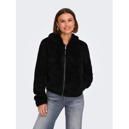 Kapuzenpl&uuml;schjacke Only "ONLNEWANNA CONTACT SHERPA JKT OTW NOOS", Damen, Gr. M, schwarz, Pl&uuml;sch, Obermaterial: 100% Polyester, unifarben, regular fit normal, elastischer Bund, Jacken