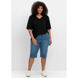 Jeansbermudas sheego, Damen, Gr. 40, Normalgr&ouml;&szlig;en, blau (blau denim), 99% Baumwolle, 1% Elasthan, unifarben, kurz, Jeans