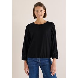 Langarmbluse Cecil, Damen, Gr. L (42), schwarz, Stoff, 100% Viskose, unifarben, klassisch normal, Rundhals, angesetztes B&uuml;ndchen, Blusen