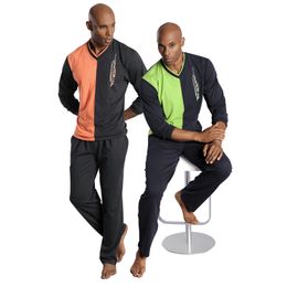 Le Jogger Herren Pyjama, Gr. 44, bunt, Obermaterial: 100% Baumwolle, colorblocking, Basic, Homewear-Sets, in langer Form