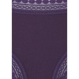 Lascana Damen Brasilslip, Gr. 44, lila, Jersey, Obermaterial: 95% Baumwolle, 5% Elasthan. Spitze: 90% Polyamid, 10% Elasthan, unifarben, Unterhosen,