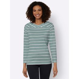 T-Shirt Casual Looks "Shirt", Damen, Gr. 38, gr&uuml;n (jade, champagner, geringelt), 50% Baumwolle, 50% Modal, gemustert, gestreift, mehrfarbig, asymmetrischer Ausschnitt, Shirts T-Shirt