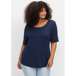 sheego Gro&szlig;e Gr&ouml;&szlig;en T-Shirt mit zweilagigem &Auml;rmelb&uuml;ndchen, marine, Gr&ouml;&szlig;e 52 - Damen