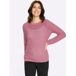 Classic Basics Damen Ajourpullover "Rundhals-Pullover", rosa, Gr. 48, gemustert, gepunktet, unifarben, 100% Polyacryl, Pullover