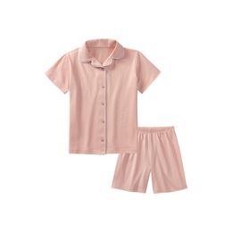 Buffalo M&auml;dchen Pyjama, Gr. 134, rosa, Single Jersey, Obermaterial: 100% Baumwolle, unifarben, Basic, Homewear-Sets, Schlafanzug aus weicher Single