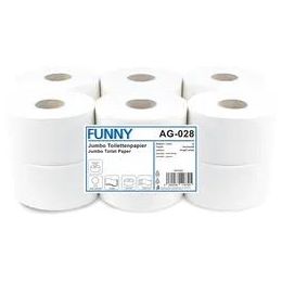 FUNNY Mini-Jumbo-Toilettenpapier 3-lagig, hochwei&szlig;, 100 Meter 1 Karton = 12 Rollen