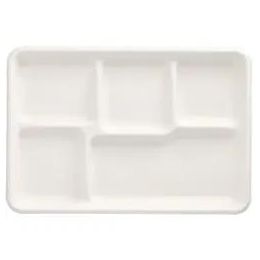 Papstar Men&uuml;-Trays, Zuckerrohr "pure" 5-geteilt 2,4 cm x 21,6 cm x 31,7 cm wei&szlig; 125 St&uuml;ck