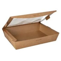 Papstar Feinkostboxen, Pappe mit Sichtfenster aus PLA "pure" eckig 1500 ml 4,5 cm x 21 cm x 16 cm braun "100% Fair" 120 St&uuml;ck