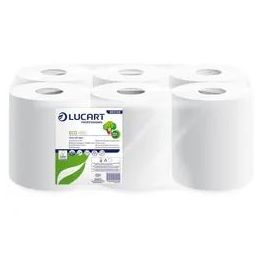 Lucart Eco 450 Industrielle Mehrzweckt&uuml;cher Putzrollen Midi Innenabrollung, 2-lagig, 18,5 cm breit, 450 T&uuml;cher 1 Pack = 6 Rollen