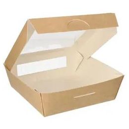 Papstar Feinkostboxen, Pappe mit Sichtfenster aus PLA eckig 1000 ml 16 cm x 16 cm x 5 cm braun 100 St&uuml;ck