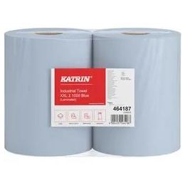 Katrin 464187 XXL Industrieputztuchrolle mit Zwischenverleimung blau, 2-lagig, 38 cm breit, 1000 T&uuml;cher 2 St&uuml;ck