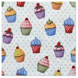 Papstar Servietten, 3-lagig 1/4-Falz 25 cm x 25 cm "Cupcakes" 280 St&uuml;ck