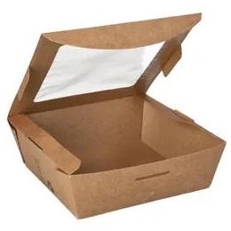 Papstar Feinkostboxen, Pappe mit Sichtfenster aus PLA eckig 650 ml 4,5 cm x 12 cm x 12 cm braun "100% Fair" 120 St&uuml;ck
