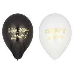 Papstar Luftballons &Oslash; 25 cm schwarz/wei&szlig; "Happy Birthday" 72 St&uuml;ck