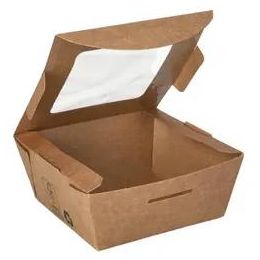 Papstar Feinkostboxen, Pappe mit Sichtfenster aus PLA "pure" eckig 350 ml 4,5 cm x 9 cm x 9 cm braun "100% Fair" 480 St&uuml;ck