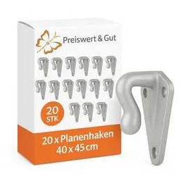 Pro Plus Planenhaken 20er Set 40x45 mm aus feuerverzinktem Gusseisen. Dreiloch-Haken f&uuml;r Anh&auml;ngernetze und Planen. Robust, korrosionsgesch&uuml;tzt, ideal f&uuml;r Autoanh&auml;nger.