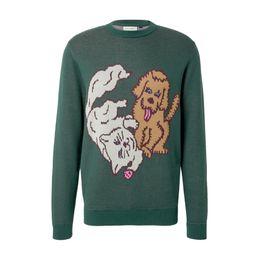 Cleptomanicx Pullover 'Cat & Dog' Herren Gr&ouml;&szlig;e M azur / braun / tanne / wei&szlig;