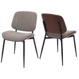 2er-Set Esszimmerstuhl MCW-O44, K&uuml;chenstuhl Stuhl, Bugholz Stoff (370g/m&sup2;) &Ouml;ko-Tex MVG ~ Walnuss-Optik, hellgrau