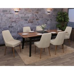 6er-Set Esszimmerstuhl MCW-O27, K&uuml;chenstuhl Polsterstuhl Stuhl, Stoff/Textil (280g/m&sup2;) Metall ~ beige