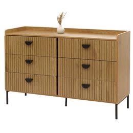 Kommode MCW-O39, Highboard Schrank, 6 Schubladen Melamin MDF 80x120x44cm ~ natur