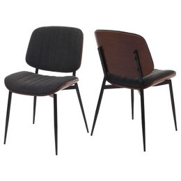 2er-Set Esszimmerstuhl MCW-O44, K&uuml;chenstuhl Stuhl, Bugholz Stoff (370g/m&sup2;) &Ouml;ko-Tex MVG ~ Walnuss-Optik, dunkelgrau