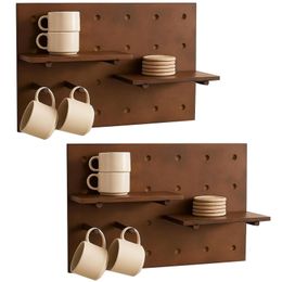 2er-Set Wandpaneel MCW-P24, Wanddekoration Wandregal Steckboard, 4 Ebenen Aufh&auml;ngung 60x40cm MVG ~ braun