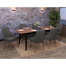 6er-Set Esszimmerstuhl MCW-O27, K&uuml;chenstuhl Polsterstuhl Stuhl, Stoff/Textil (280g/m&sup2;) Metall ~ dunkelgrau