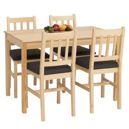 Esszimmer-Set MCW-F77, Sitzgruppe Esszimmergruppe, Massiv-Holz Kiefer Stoff Landhaus 110cm ~ natur Polster schwarz