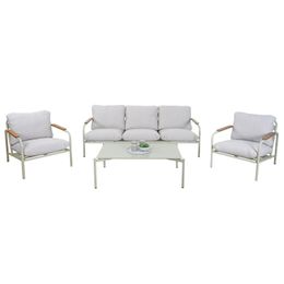 Aluminium-Gartengarnitur MCW-O11, Outdoor 3-Sitzer Sitzbank Sessel Sofa, Olefin (205 g/m²) ~ hellgrün Polster beige