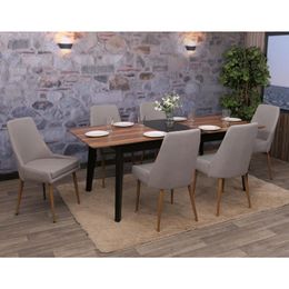 6er-set Esszimmerstuhl MCW-O27, K&uuml;chenstuhl Polsterstuhl Stuhl, Stoff/Textil (280g/m&sup2;) Metall ~ hellgrau
