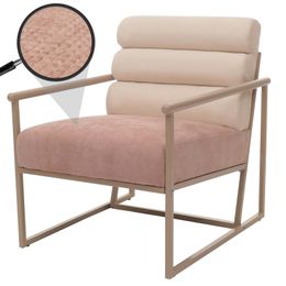 Lounge-Sessel MCW-O38, Cocktail-/Polstersessel Clubsessel, Stoff/Textil (420 g/m²) Metall MVG ~ beige, Polster rosé