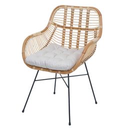 Esszimmerstuhl MCW-P17, K&uuml;chenstuhl Korbstuhl Rattansessel Rattanstuhl Stuhl, Kubu Rattan Metall ~ Polster creme