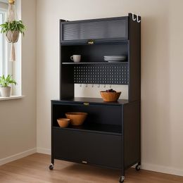 K&uuml;chenschrank MCW-O53, K&uuml;chenregal Schrank Arbeitsplatte Schrankf&auml;cher rollbar Metall 175x80x42cm ~ schwarz