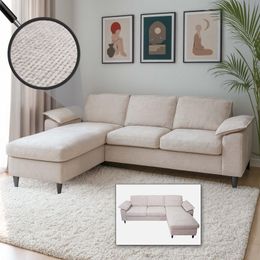 Sofa-Garnitur MCW-O71, Couch Ecksofa L-Form, Liegefläche links/rechts, Stoff (320 g/m²) Holz 84x229x140cm ~ beige
