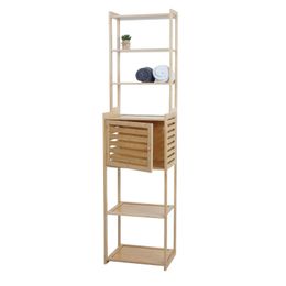 Bambus Regal MCW-O74, Badschrank Badezimmerschrank, T&uuml;re Stauf&auml;cher 165x42x30cm